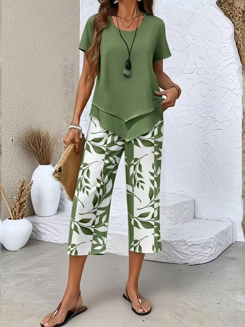 Portia | Casual Leaf Print Two-Piece Set – Lucy & Claire